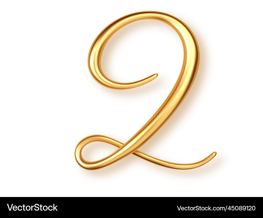 Gold number 2 3d realistic lettering solated Vector Image