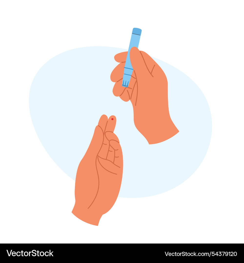 Hand performing a fingerstick test for blood Vector Image