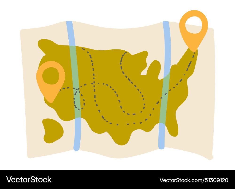 Hiking map with route in flat design travel Vector Image