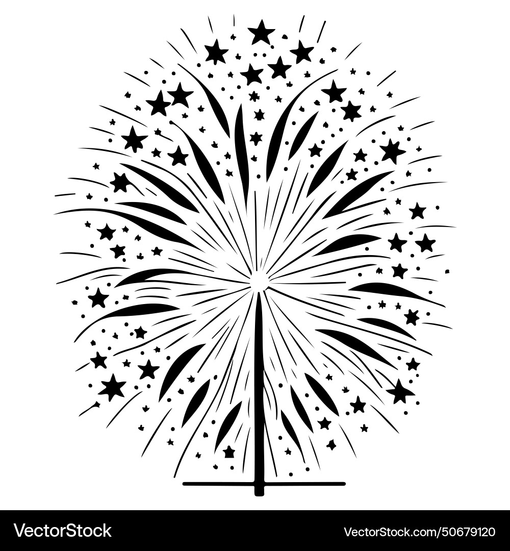 Shining firework with stars sketch draw Royalty Free Vector