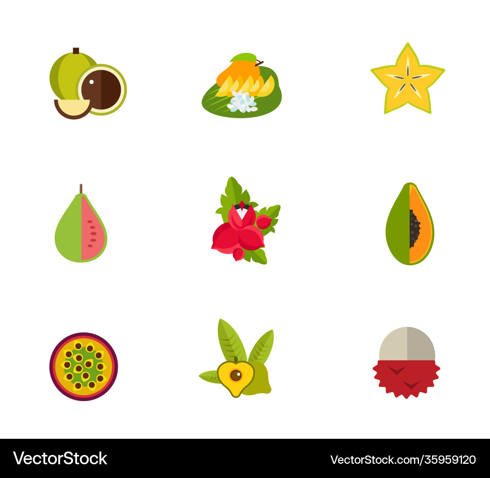 Tropisches Obst-Ikonenset Lizenzfreies Vektorbild