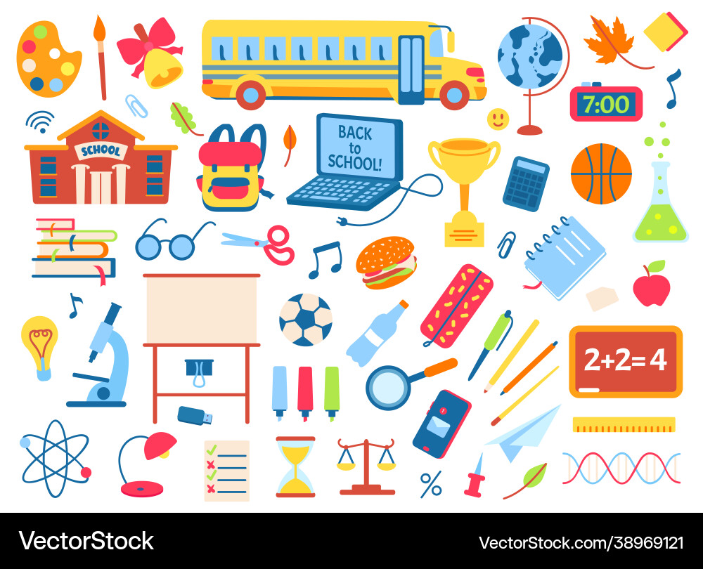 Back to school doodle elements cute kids stickers Vector Image