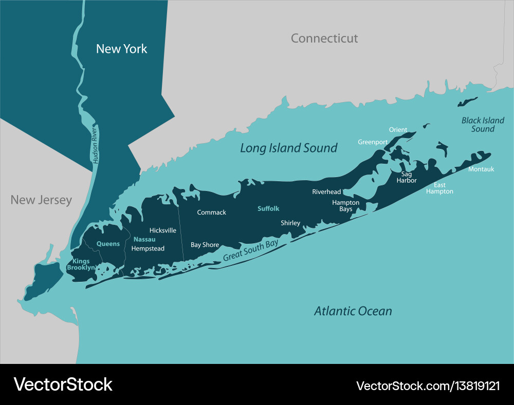 Long Island Map Royalty Free Vector Image - VectorStock