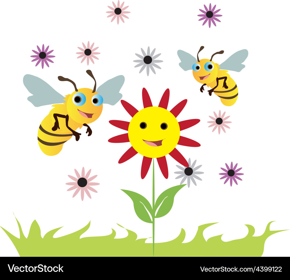 Bees over the flowers Royalty Free Vector Image