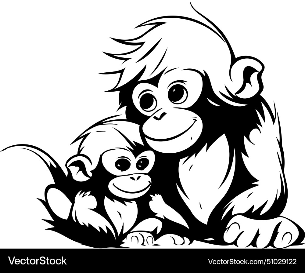 Monkey and baby isolated on a white background Vector Image
