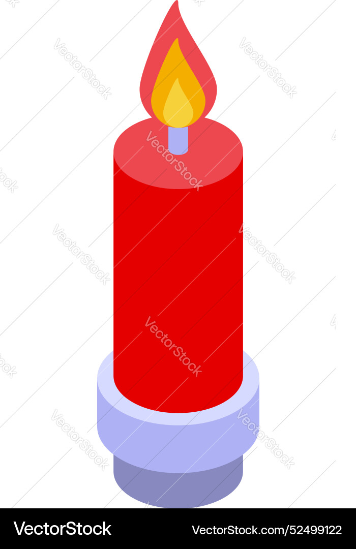 Red candle burning with bright flame isometric Vector Image