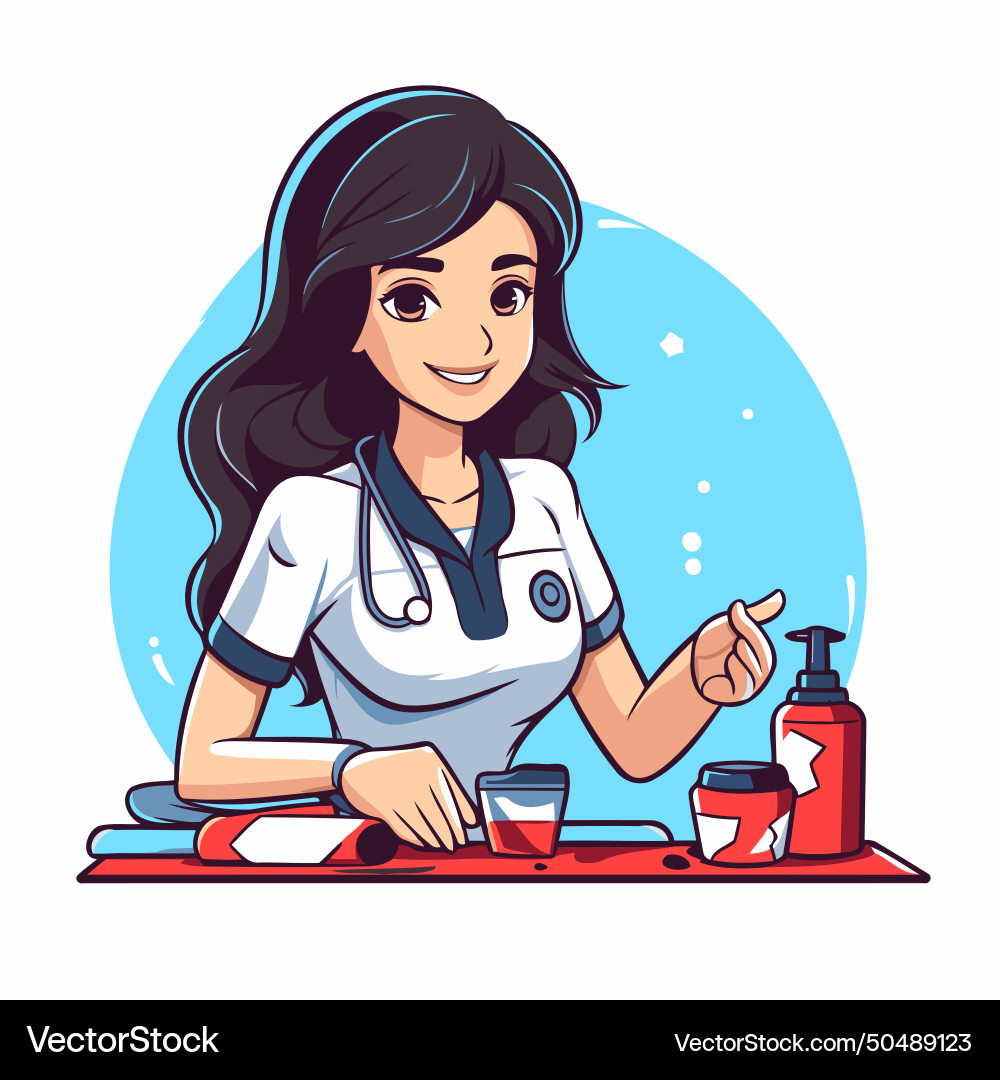 Beautiful young nurse cleaning the table Vector Image