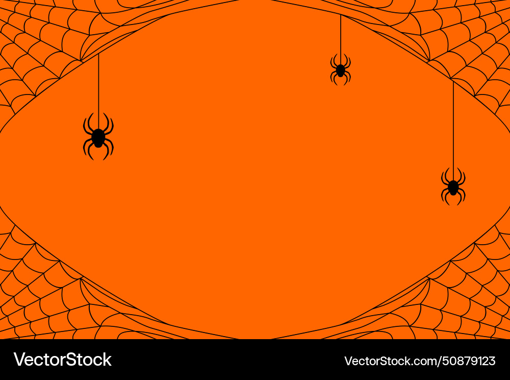 Black cobweb with spiders on an orange background Vector Image