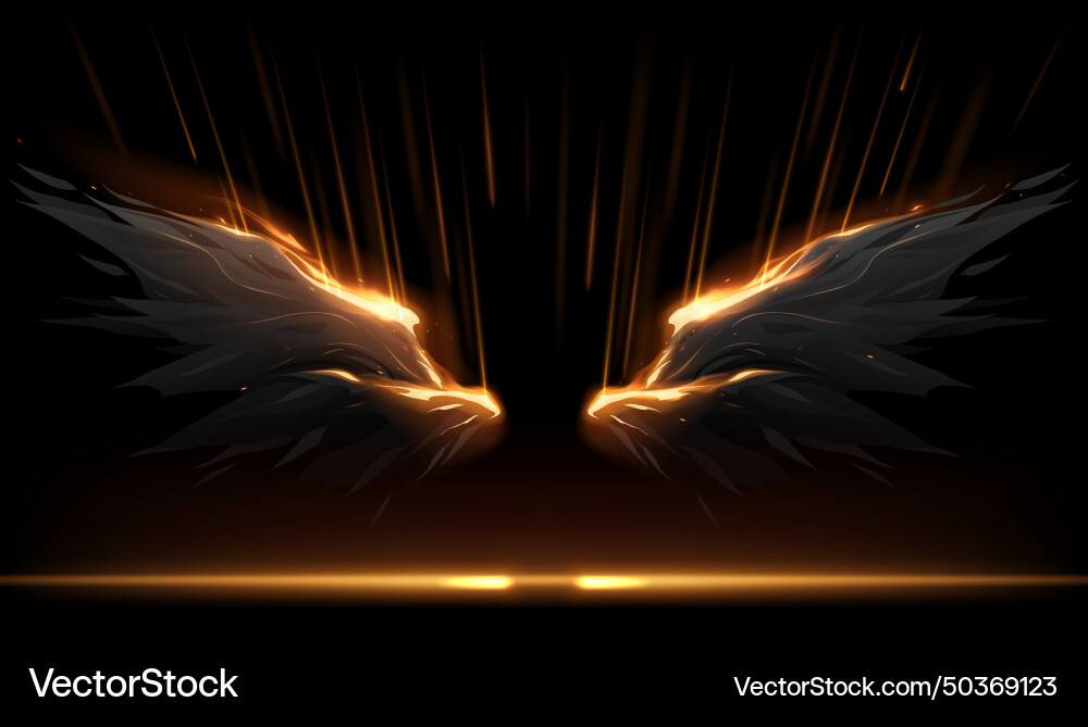 Black wings with fire and light effects Royalty Free Vector