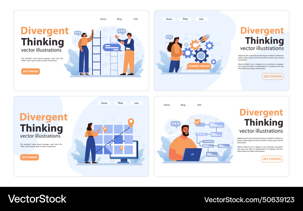 Divergent thinking set flat Royalty Free Vector Image