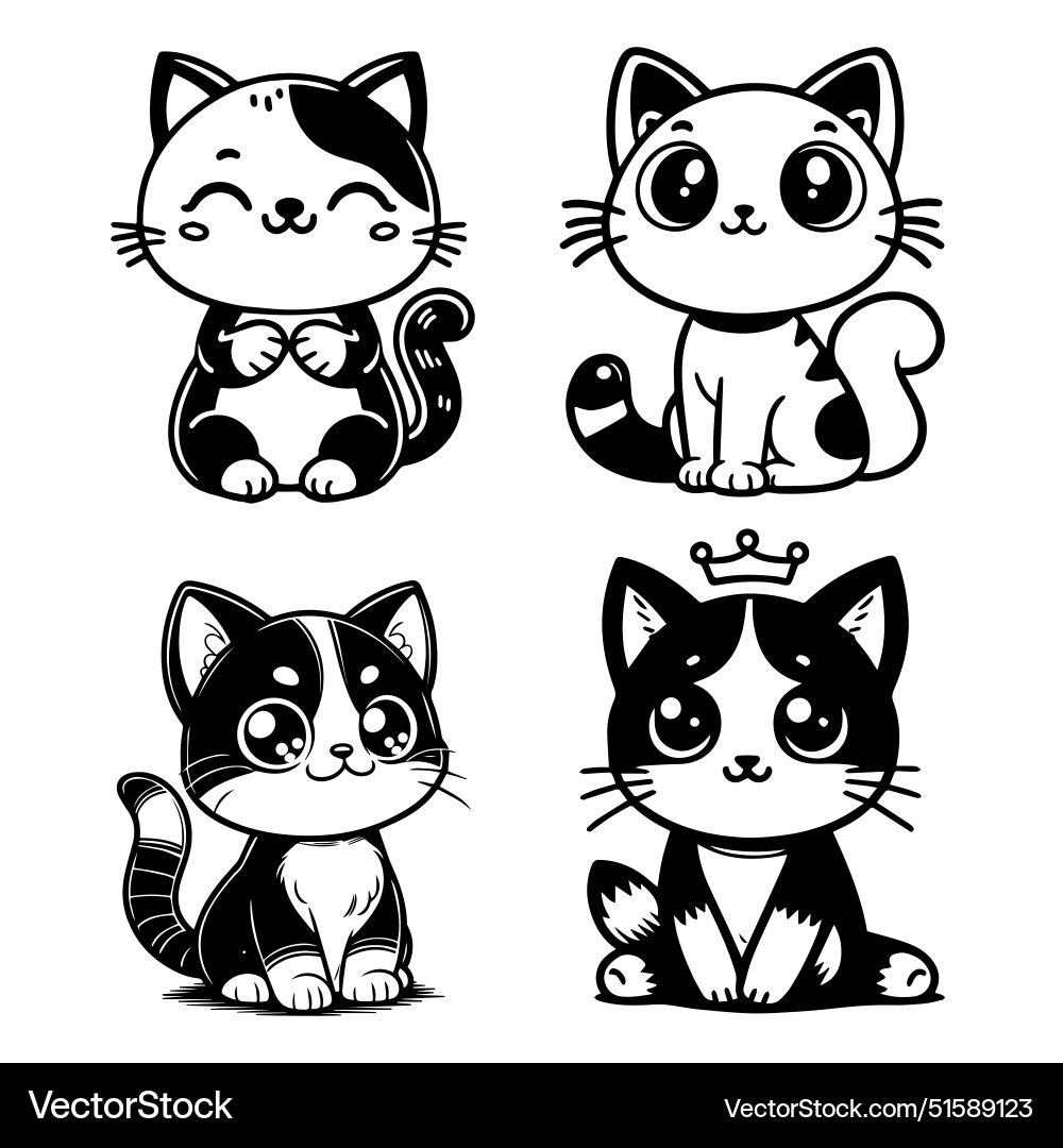 Set of cute cat hand drawn Royalty Free Vector Image