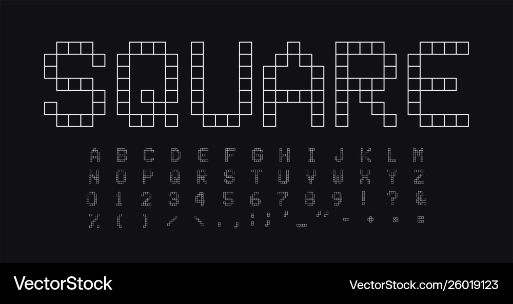 Square shapes letters and numbers set geometrical Vector Image