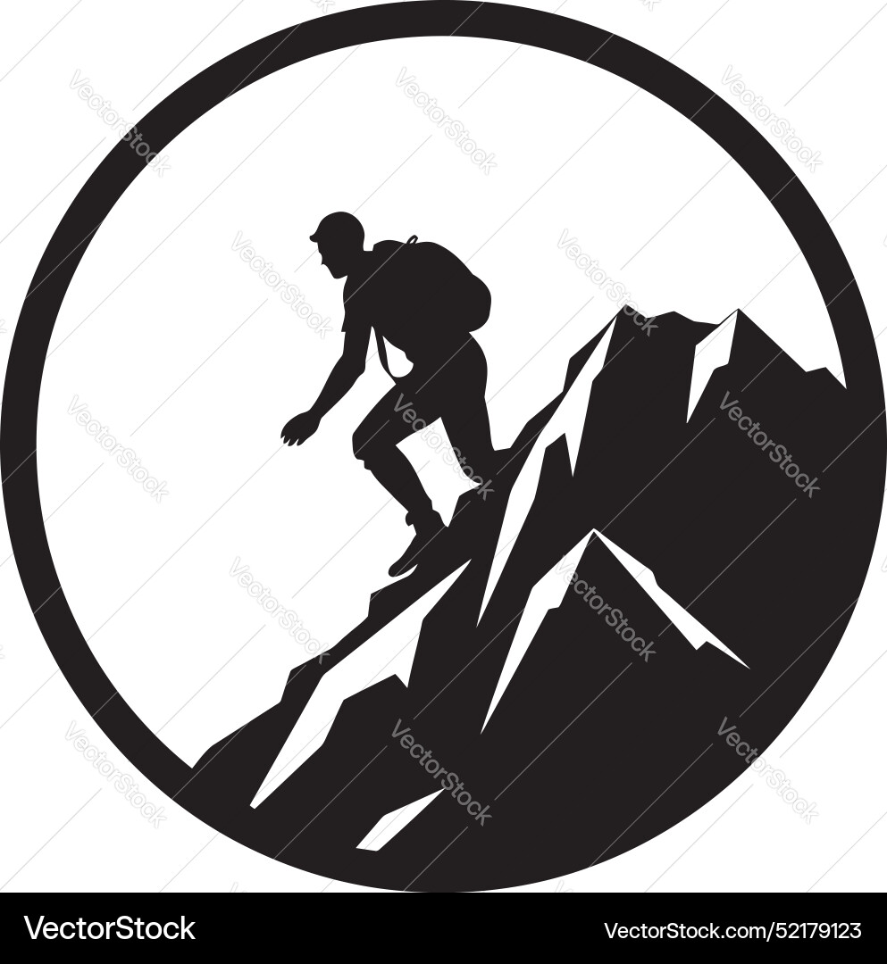 Thrill triumph man climbing mountain icon Vector Image