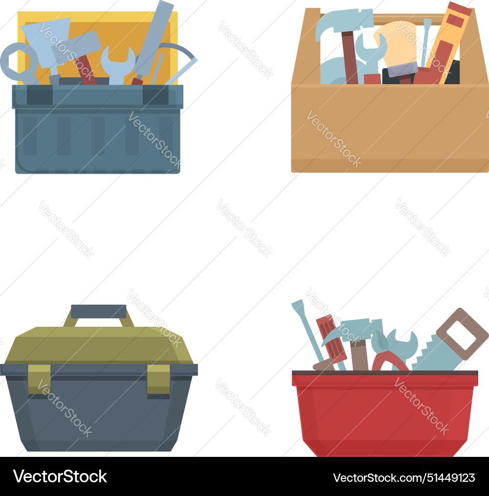 Toolbox icons set cartoon various Royalty Free Vector Image