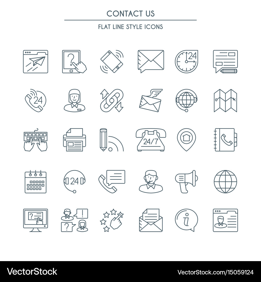 Contact us thin line icons set Royalty Free Vector Image