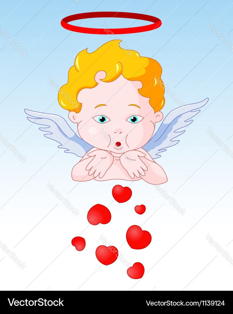 Cupid blowing hearts Royalty Free Vector Image