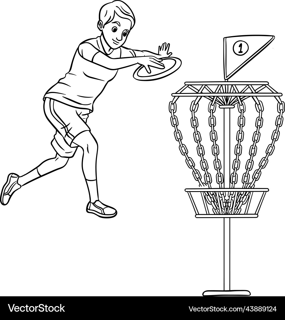 Disc golf isolated coloring page for kids Vector Image