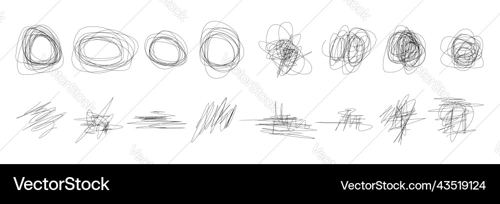 Hand drawn chaotic scribbles set Royalty Free Vector Image