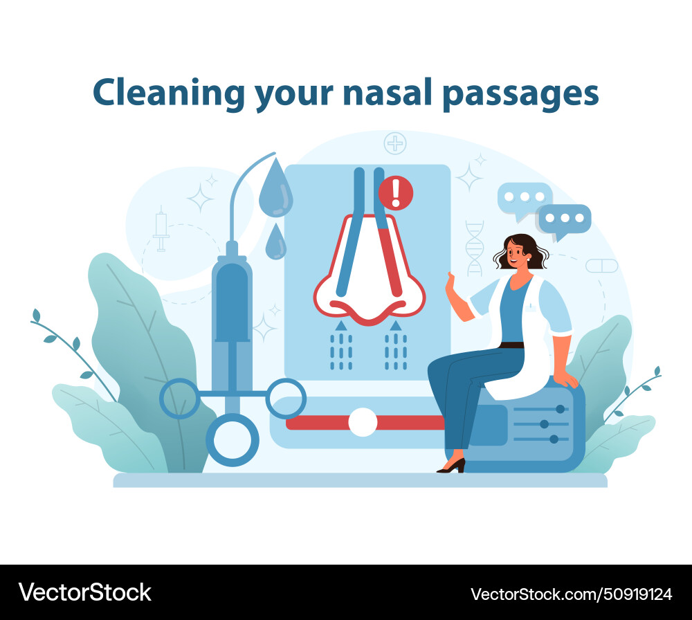 Nasal cleaning process showcases Royalty Free Vector Image
