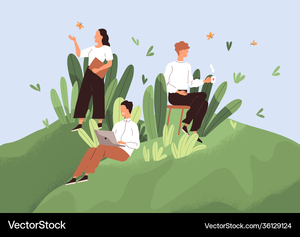 Positive working environment with happy employees Vector Image