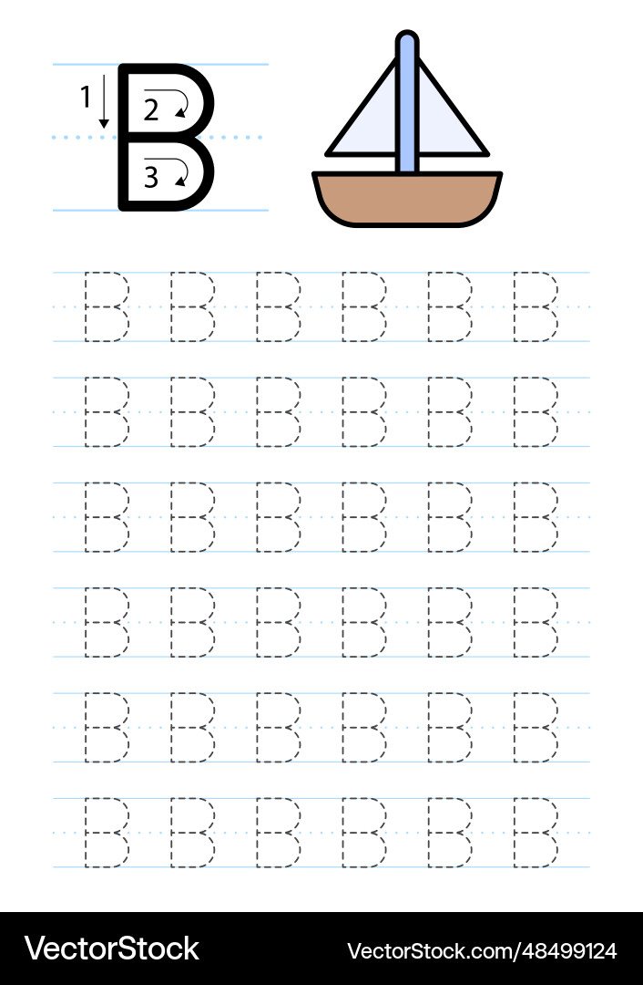 Printable letter b alphabet tracing worksheet Vector Image