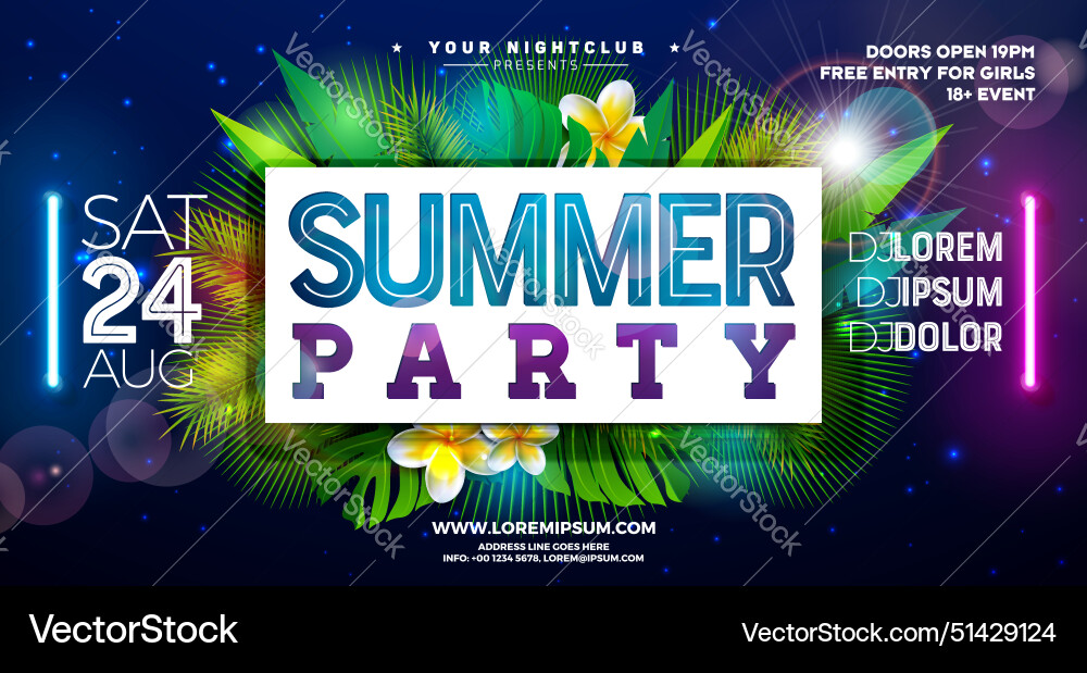 Summer party banner design template with glowing Vector Image