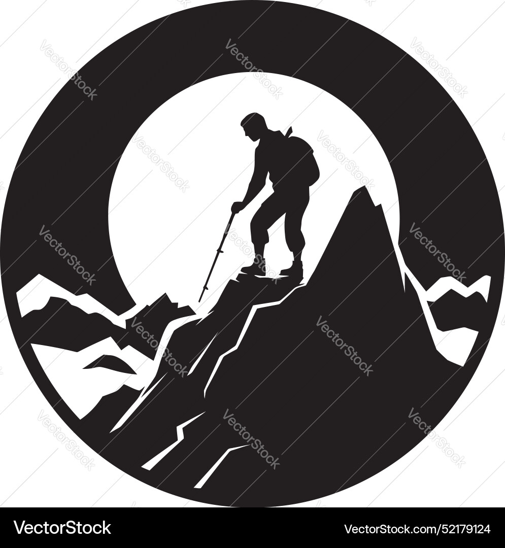 Summit seeker mountain climber black logo icon Vector Image