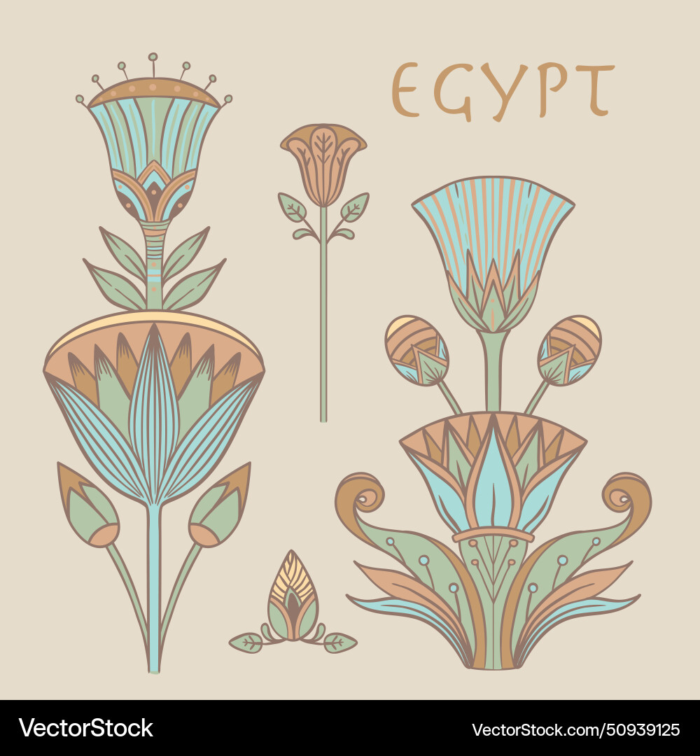Egyptian floral colorful design element set Vector Image