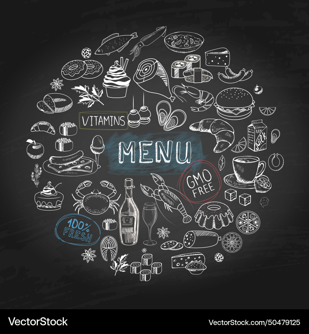 Hand drawn cafe menu round concept Royalty Free Vector Image