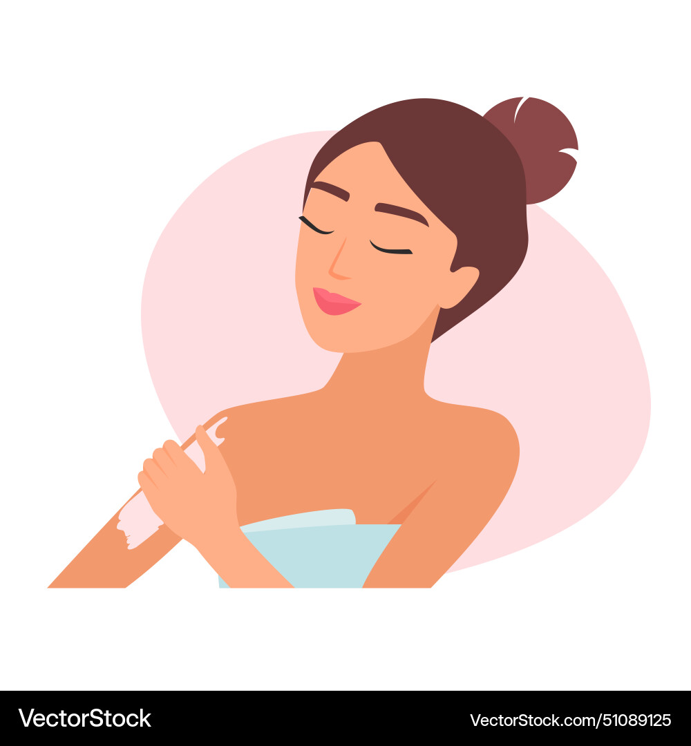 Woman applying moisturizing cream or sunscreen Vector Image