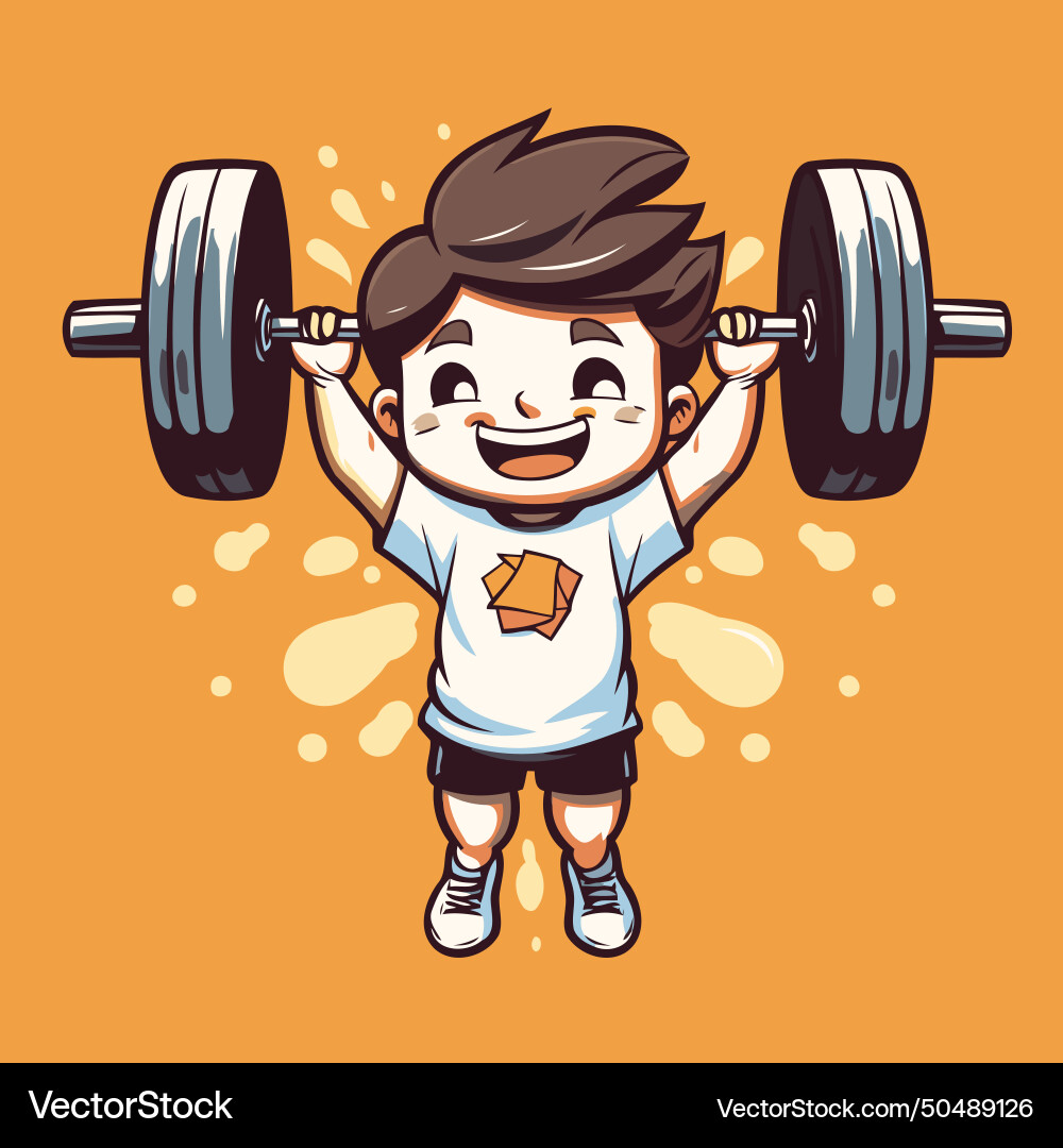 Cartoon boy lifting a barbell for your design Vector Image
