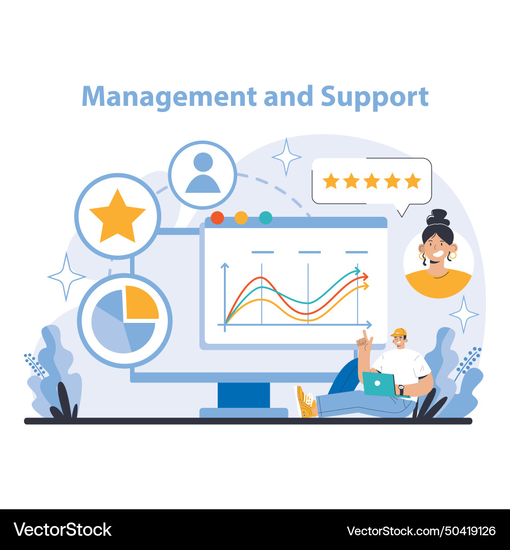 Management and support concept flat Royalty Free Vector