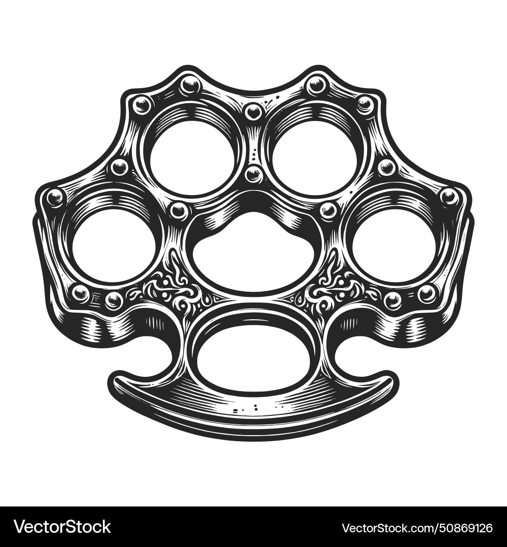 Ornate brass knuckles engraving Royalty Free Vector Image