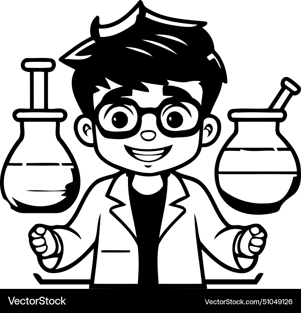Scientist boy cartoon character with science Vector Image