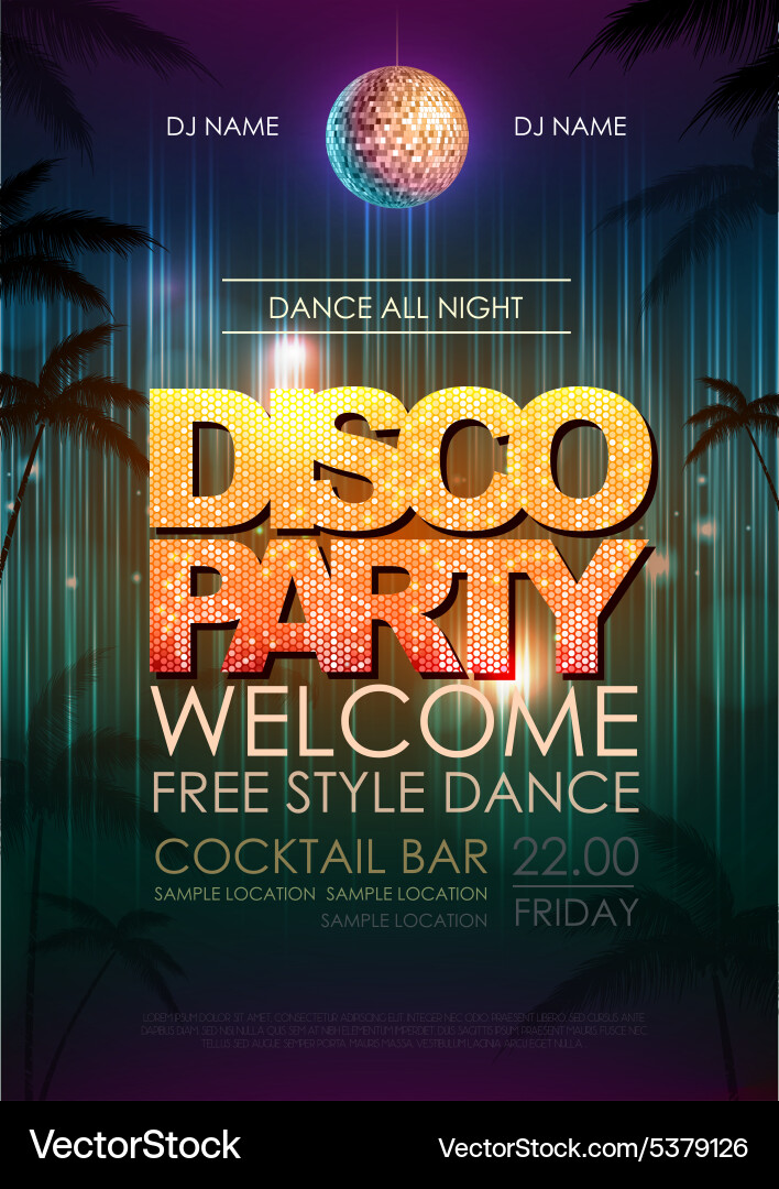 Typography disco background party poster Vector Image