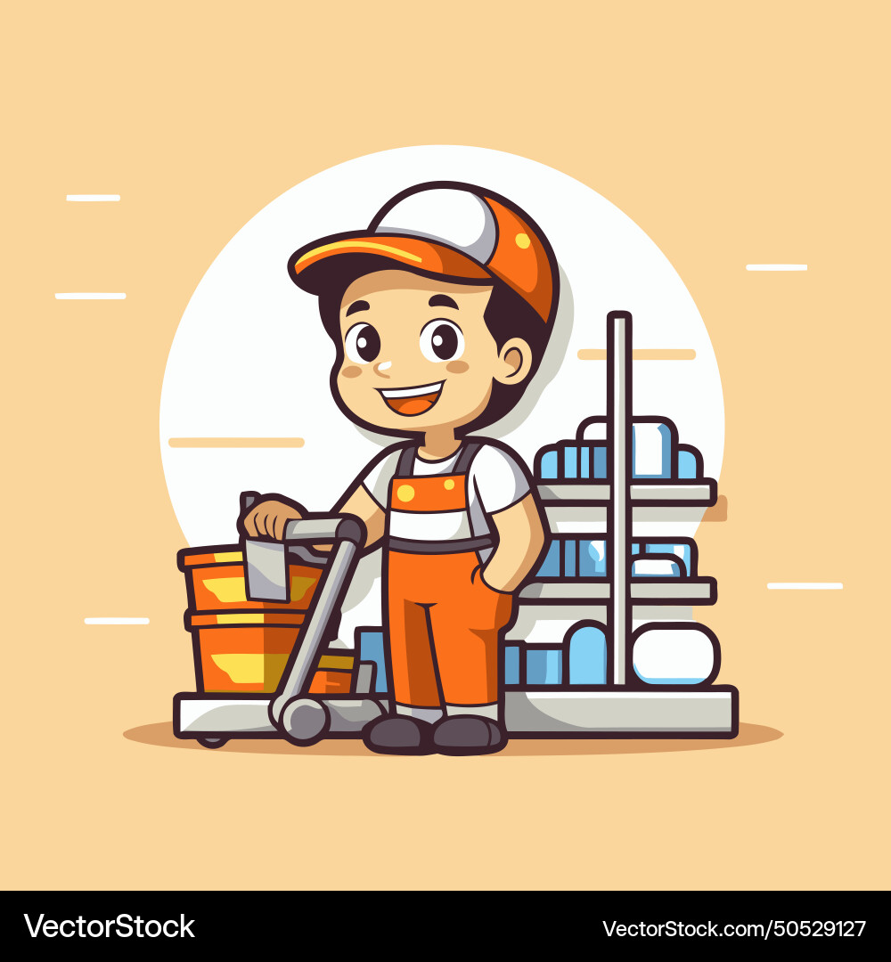 Cleaning service man in cartoon style Royalty Free Vector