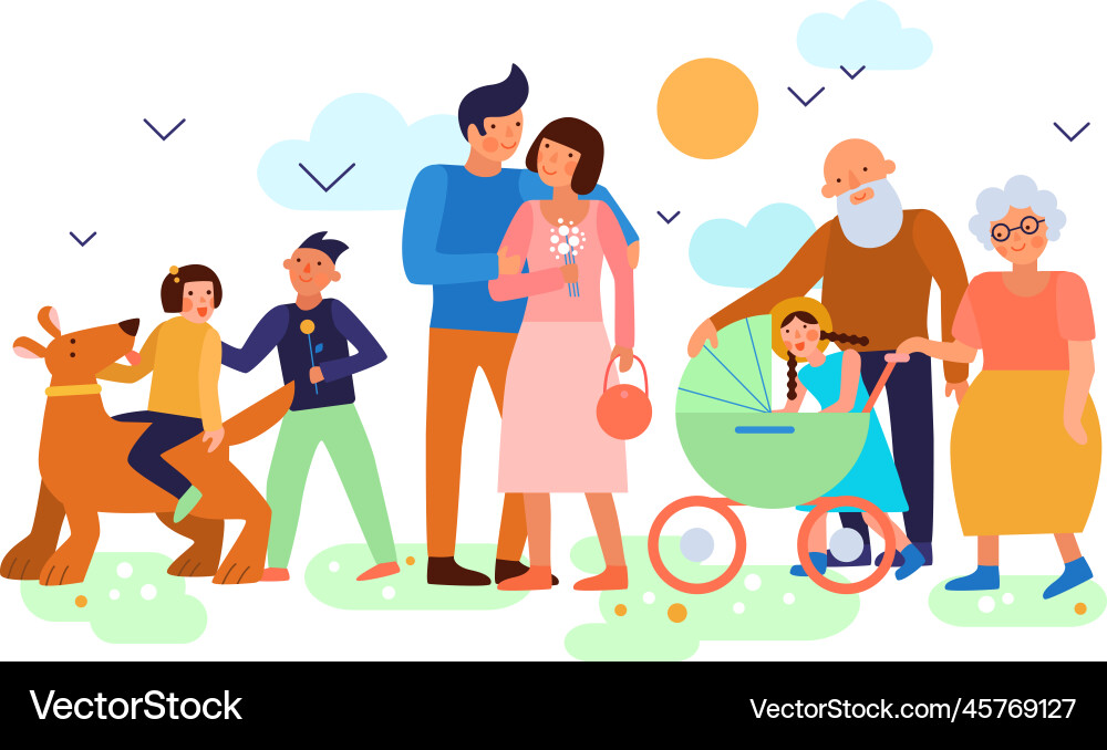 Family seasons spring composition Royalty Free Vector Image