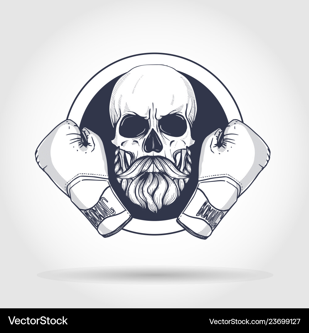 Hand drawn skull with boxing gloves Royalty Free Vector