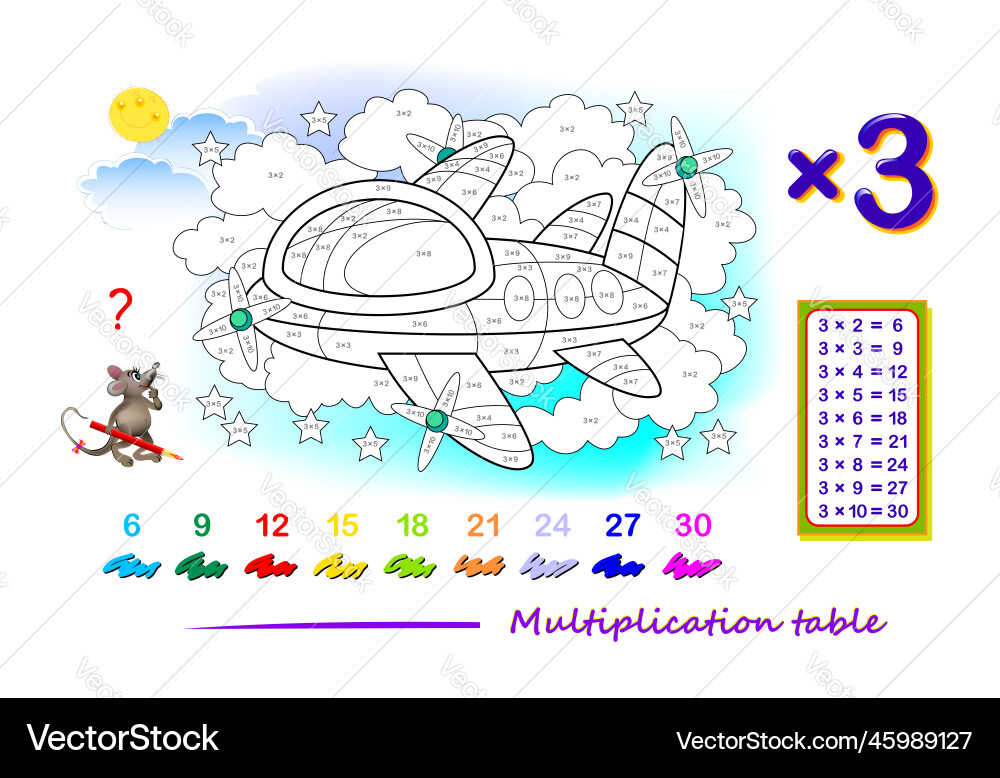 Multiplication table by 3 for kids math education Vector Image