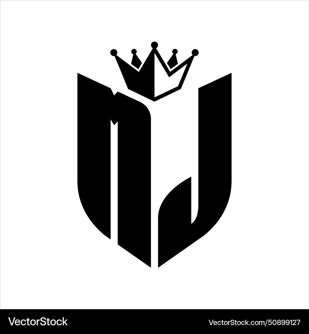Nj letter monogram with shield shape crown Vector Image