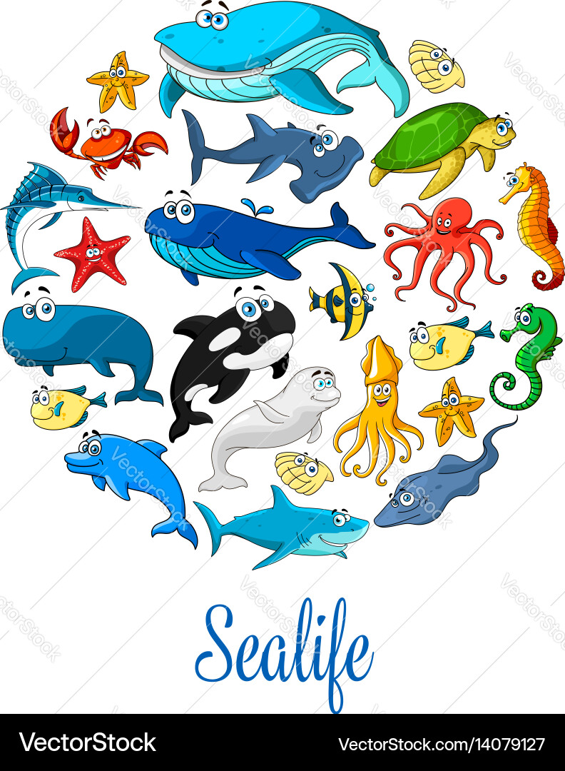 Ocean Animals Poster - Marine Life Royalty Free Vector Image