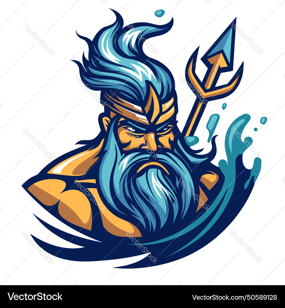 Bearded man god poseidon esport logotype icon Vector Image