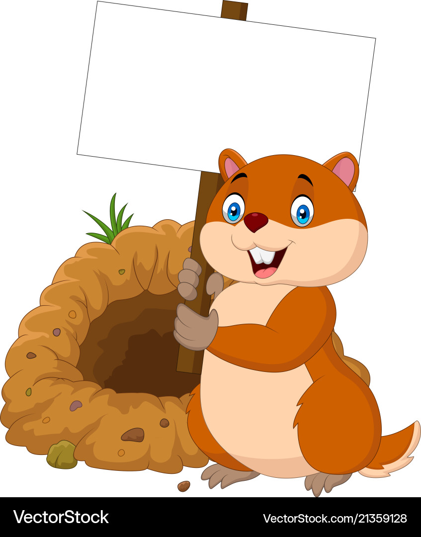 Cute Groundhog Holding a Blank Sign Royalty Free Vector