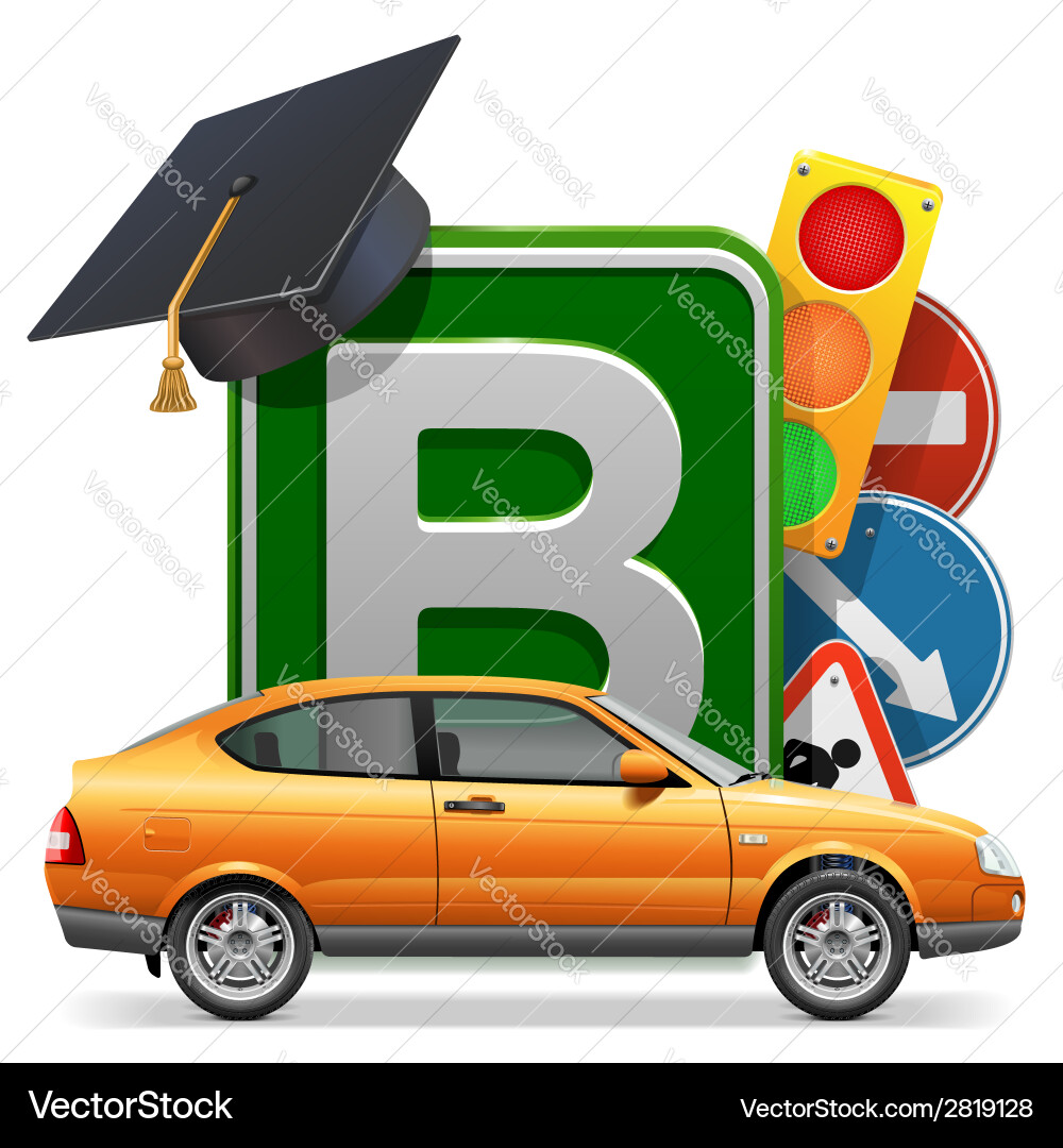 Driving school concept with car Royalty Free Vector Image