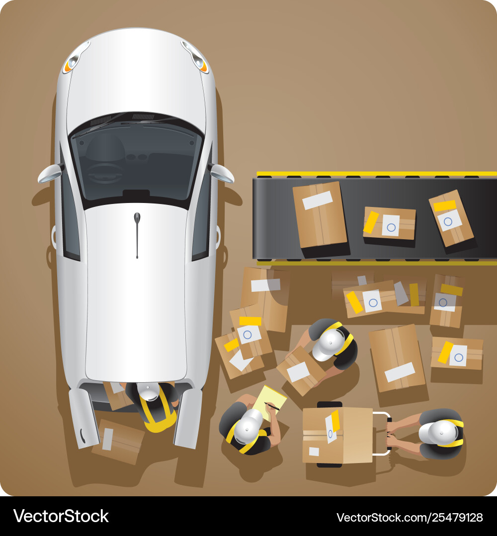 Employees delivery service load car Royalty Free Vector