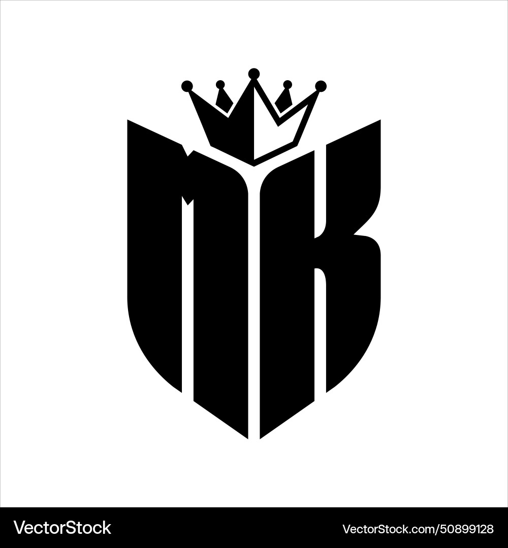 Nk letter monogram with shield shape crown Vector Image