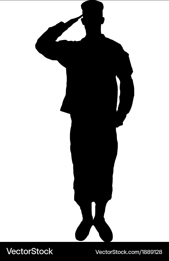 Saluting army soldier silhouette on white Vector Image