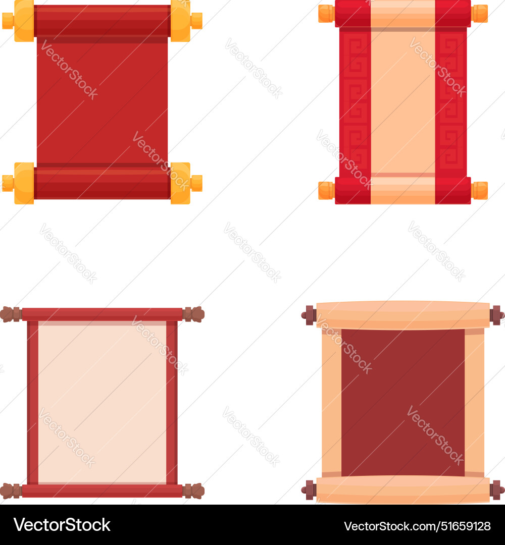 Scroll icons set cartoon traditional Royalty Free Vector