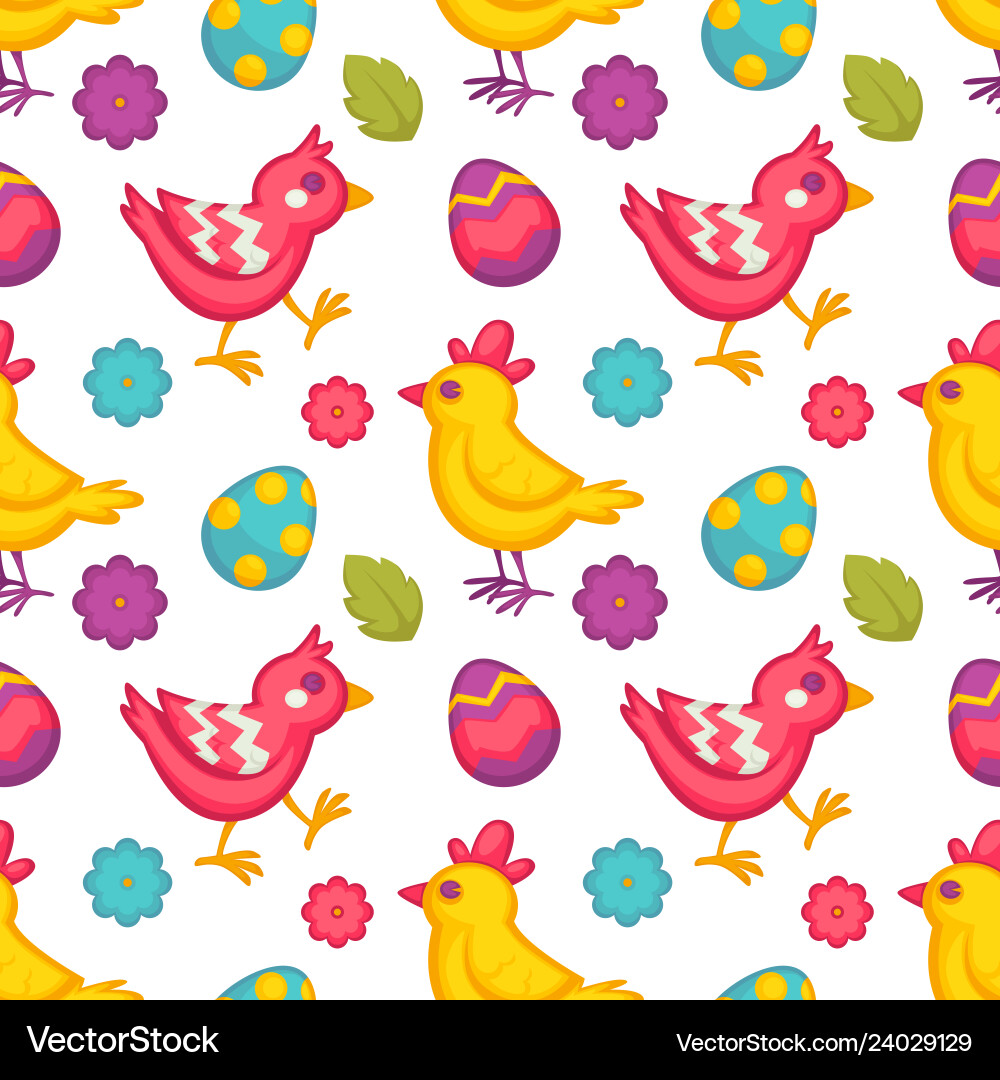 Eggs and birds chicken flowers easter seamless Vector Image