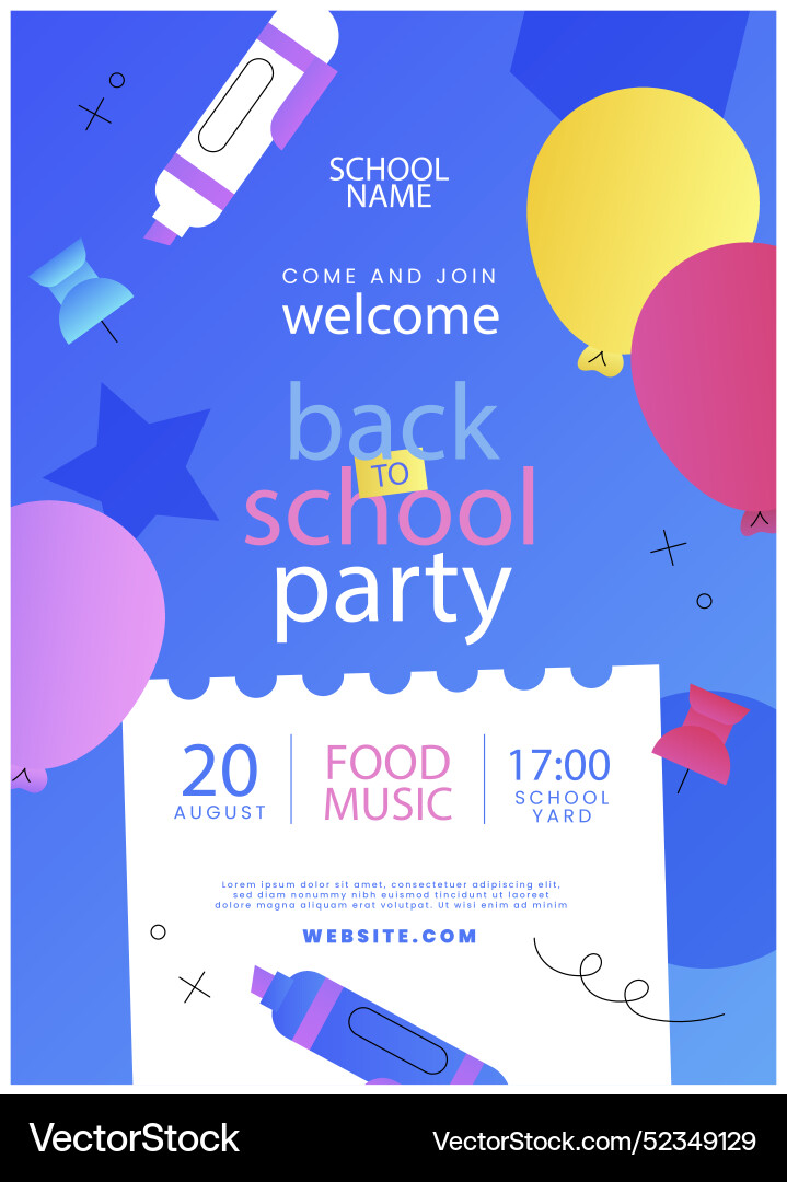 Gradient back to school party poster template Vector Image